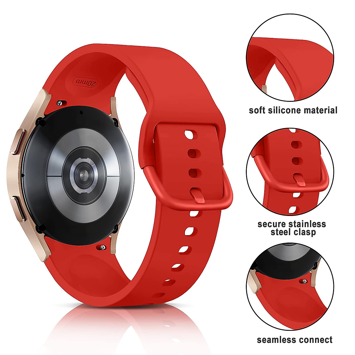 Galaxy Watch 7/6/5/4 Band 40mm 44mm,for Samsung Galaxy Watch FE Band,Soft Silicone Sport Strap galaxy 6/4 classic Bands 47mm 46mm 42mm 43mm/Galaxy Watch 5 pro 45mm Women Men,no gap Bracelet Wristbands