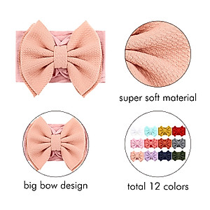 Dizila 12 Pack Elastic Big Bow Wide Nylon Headbands Hairbands Turban Headwraps Hair Accessories for Baby Girls Newborns Infants Toddlers Kids