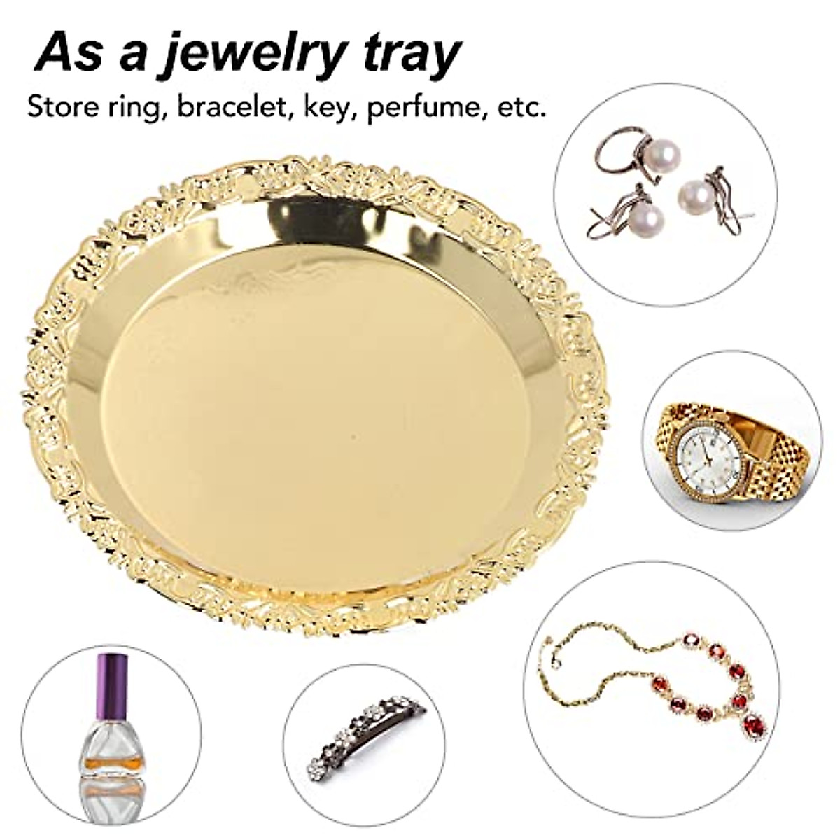 Round Fruit Tray, Gold Plated Stainless Steel Multifunctional Good Decoration Decorative Dessert Plate for Ceremony