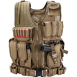 Barska Loaded Gear VX-200 Tactical Vest – Adjustable MOLLE Vest with Rifle & Pistol Mag Pouches, Holster, Utility Pouch, and Emergency Drag Handle