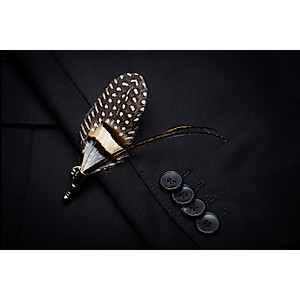 RBOCOTT Leather Feather Handmade Pre-tied Bow tie and Brooch Sets for Men(2)