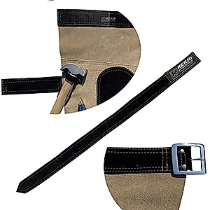 Rekhi International Professional Farrier Apron Chaps, Horse shoe, Leather for men, Black on Beige, 25'' inches 63 cm