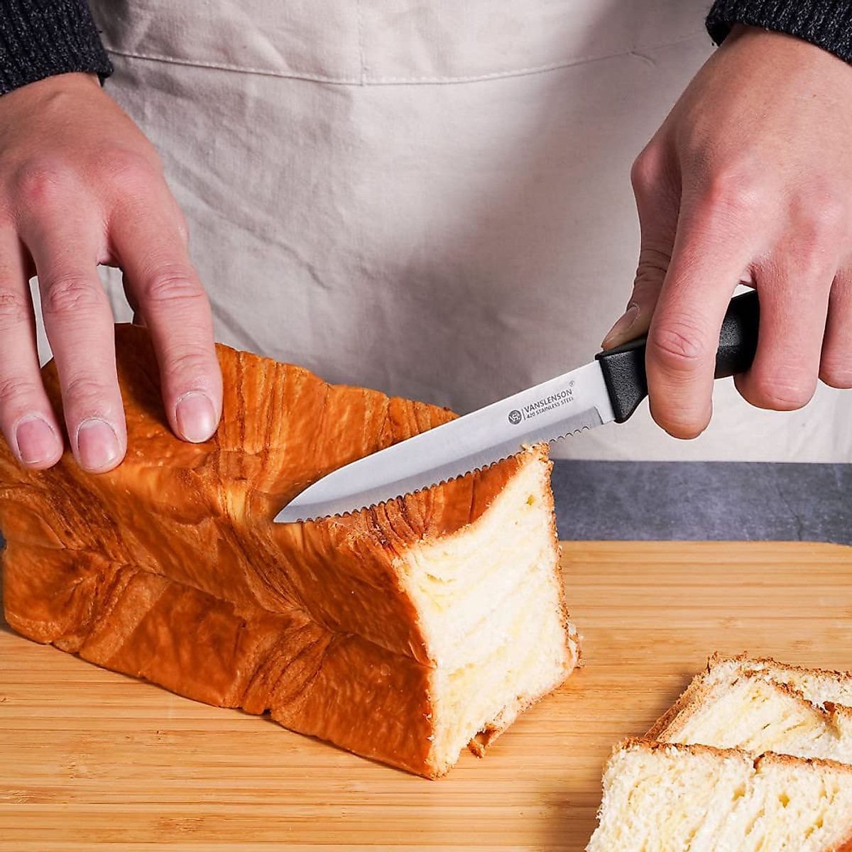 VSL VANSLENSON Multipurpose Kitchen Knife set 4 inch Paring Knife with Cover, Steak Knife, 5 inch Utility Knife, 5 inch Serrated Blade Knife Black Handle (Set of 4 mixed combo)