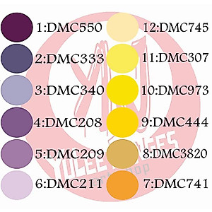 5D Diamond Painting Beads, 6 Shades of Purple and Yellow in 12 Grid Storage Container, 4800pcs Replacement Dots, 12 Vibrant DMC Colors for Your DIY Diamond Painting or Nail Art, DMC Purple&Yellow