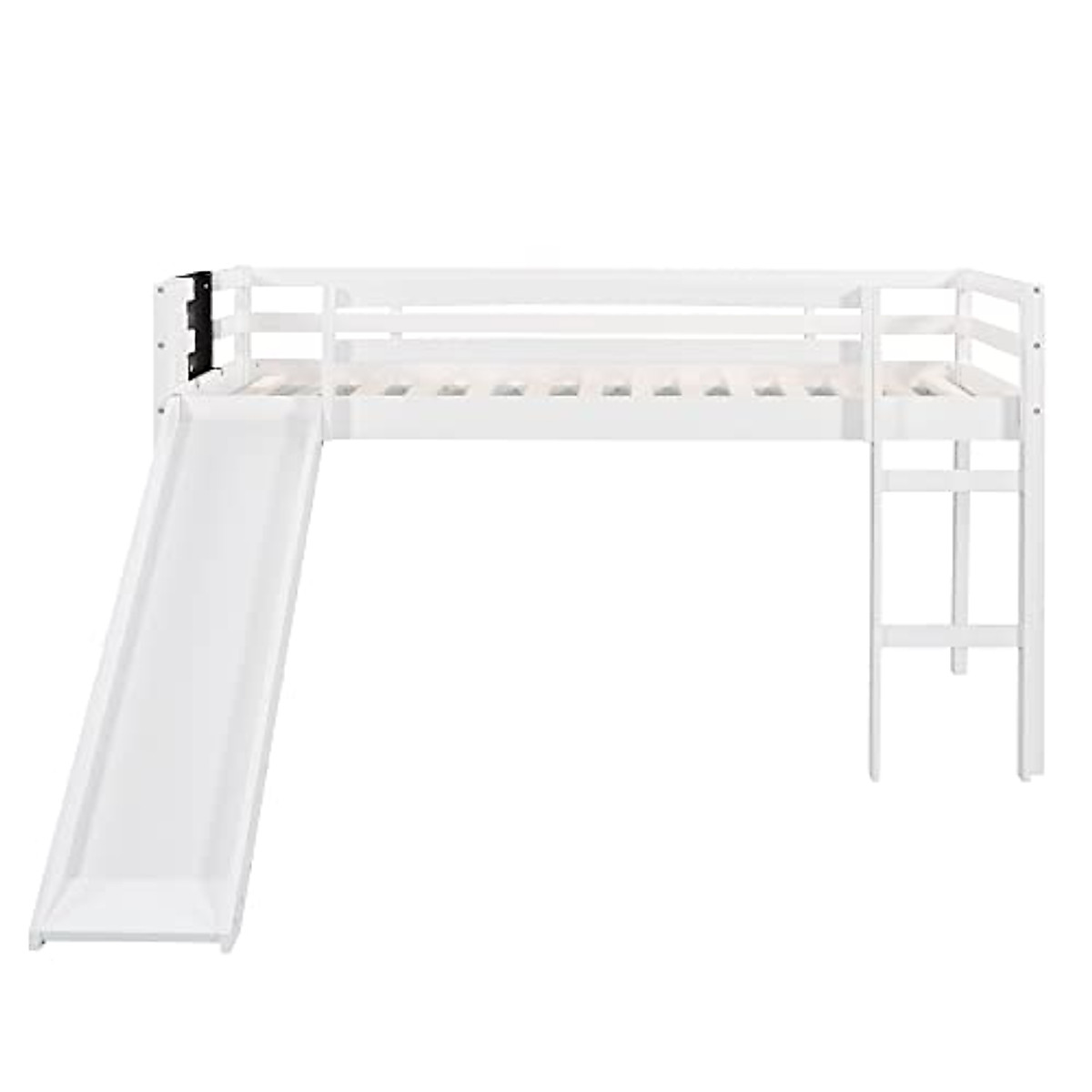 HBRR Twin Loft Bed with Slide for Kids Teens, Wood Loft Bed Frame w/Ladder, Guardrail and Chalkboard, Space-Saving, No Box Spring Needed, White