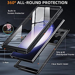 GOLDJU for Samsung Galaxy S23 Ultra Case, Waterproof Case with [Built-in Screen Protector], [12FT Military Fully Body Shockproof] [Dustproof] Phone Case for Galaxy S23 Ultra 5G 6.8'' 2023 Black