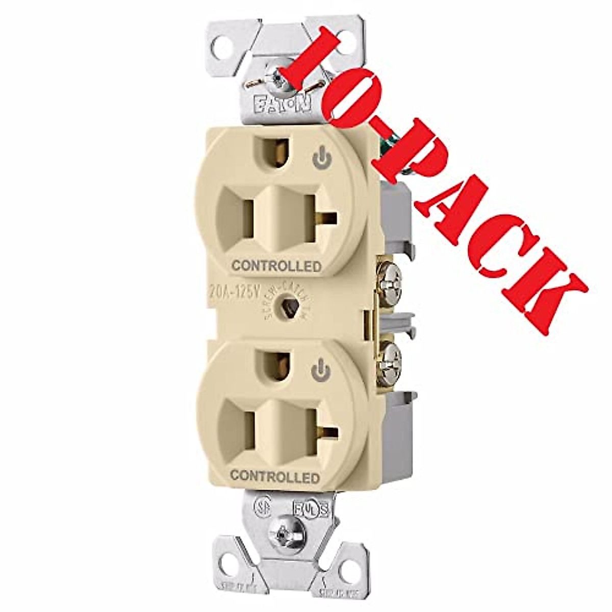 Eaton 5362CDV Arrow Hart Dual Control Heavy Duty Industrial Grade Duplex Receptacle, Auto-grounding, #14-10 AWG, 20A, Flush, 125V, Ivory, Brass, High-Impact Nylon face, 5-20R, 2-Pole (10-Pack)