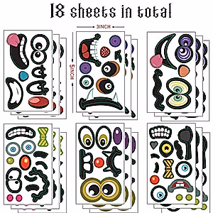 36 Packs Halloween Pumpkin Decorating Stickers, 18 Sheet Pumpkin Face Stickers in 12 Designs for Halloween Party Supplies Trick or Treat Party Favors