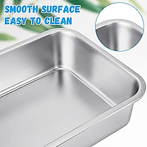 Zhehao 3 Pcs Stainless Steel Cat Litter Box with 3 Pcs Wood Handle Cat Litter Scoop, 15.8 x 11.8 x 3.9 Inch Metal Litter Box Rustproof Non Stick Cat Pan with Deep Cat Scooper for Bunny Kitten Kitty