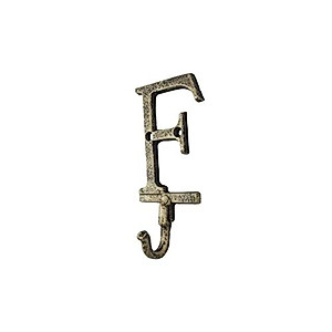 Handcrafted Nautical Decor Rustic Gold Cast Iron Letter F Alphabet Wall Hook 6"