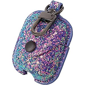 ONGHSD Bling Shiny PU Leather Carrying Case for AirPods 1 & 2 Charging Case Cover Women Girls Protective Case Glitter with Sequins Pocket Pouch for AirPods 1st 2nd Generation Case (Purple)