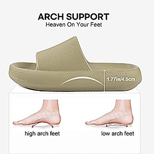 LongBay Cloud Slides for Women and Men, Comfy Pillow Slipper Shower Sandals Shoes with Arch Support for Pool Beach Home Indoor Outdoor Use, 14-15women/12-13men, Green