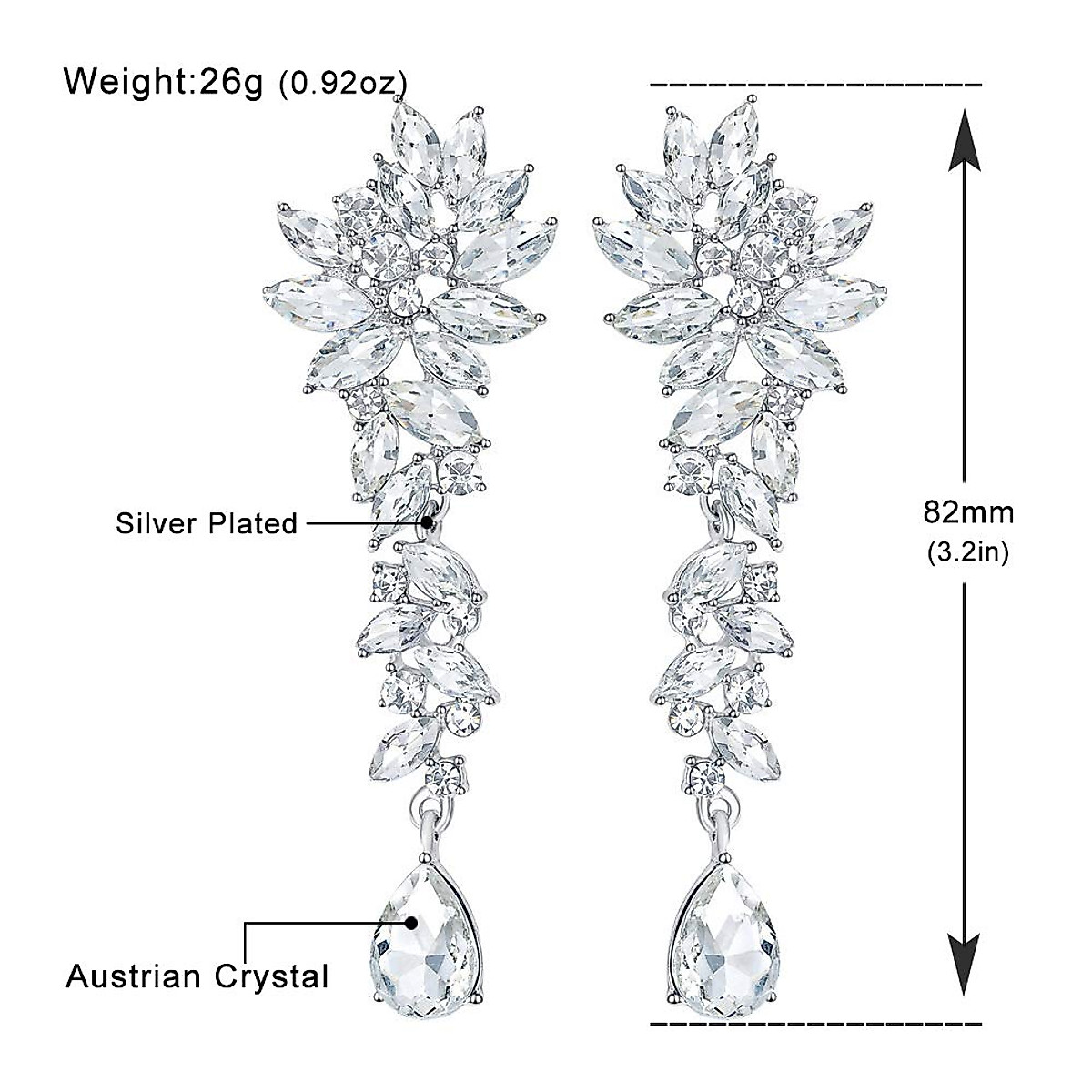 mecresh Bridal Wedding Teardrop Marquise Crystal Cluster Chandelier Dangle Earrings for Brides Bridesmaid