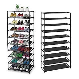Generic 10 Tier 40 Pairs Shoe Rack, Stackable Sturdy Shoe Shelf, Tall Shoe Rack Organizer with Stainless Steel Frame (24.5 x 12 x 61.4) (L x W x H)