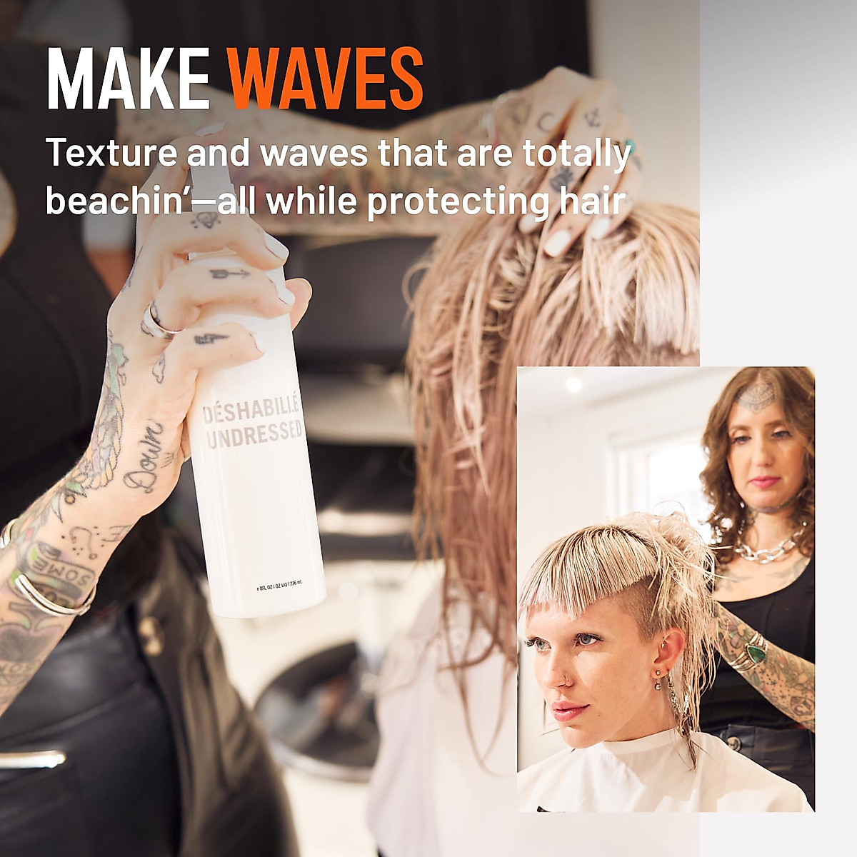 Hairstory Undressed, Texturizing Salt Free Hairspray, Ideal for All Hair Types, Beach Waves & UV Protection, Volumize & Enhance Hair Texture, 8oz