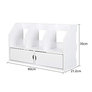 Bookshelf 2 Layer Desktop Bookshelves Countertop Display Shelves 3 Compartment Classification Bookshelf Wood Display Shelf Book Racks for Office Home (Color : White)