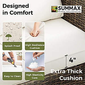 Outdoor PE Wicker Loveseat Sofa, All Weather 2 Seater Small Patio Sofa with Anti-Slip Cushions, Rattan Loveseat Couch Outdoor Furniture for Backyard,Garden,Porch, Beige