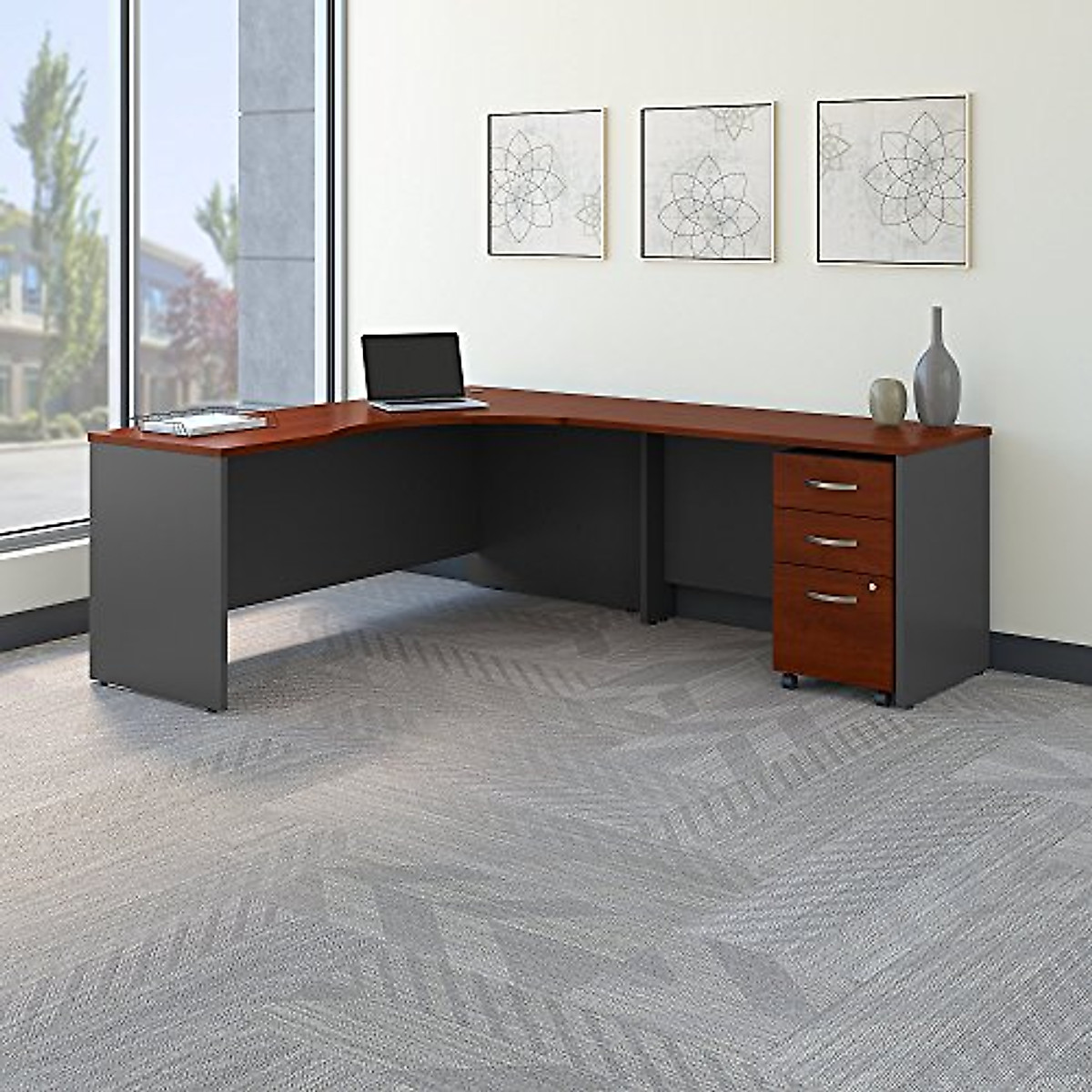 Bush Business Furniture Series C 72W Right Handed Corner Desk with 48W Return and Mobile File Cabinet in Hansen Cherry