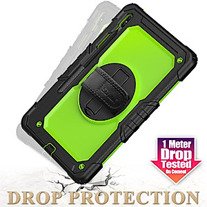 SEYMAC stock Case for Samsung Galaxy Tab S7 FE / S8 Plus 5G Case 12.4'' with Screen Protector Pencil Holder [360 Rotating Hand Strap] &Stand, Drop-Proof, Green/Black