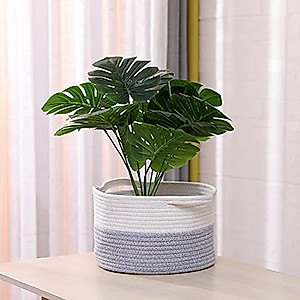 MRECHIR 2pc Large Woven Cotton Rope Basket with Handles 18" x 15" Laundry Hamper - Blanket Basket Living Room - Basket for Toys-Decorative Baskets for Storage - Pillow Basket - White&Grey