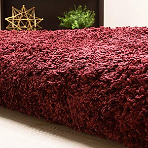 Super Area Rugs Fluffy & Soft Fiber Shag Rug Perfect for Living Rooms, Dining Rooms and Home Decor, Cranberry Red, 4' X 6' Rectangle