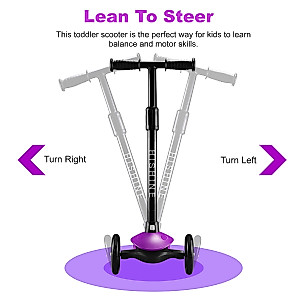 Hishine Kick Scooter for Kids with 3 Light up Wheels and Adjustable Height for 2-7 Years Old Ages Girls Boys Toddlers & Children,Lean to Steer, 3-Wheeled Scooters (12-PURPLE1)