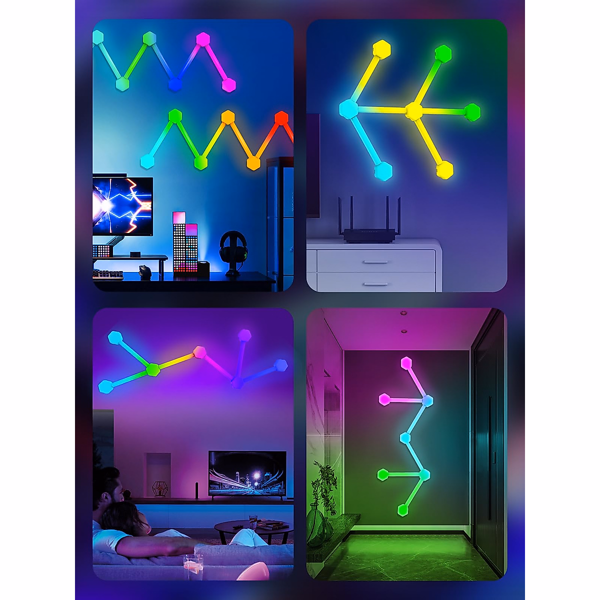 YSJ 14pack LED Wall Light, RGB Wall Lights, Hexagon Wall Light DIY Geometry Splicing Gaming Lights, Smart Glide Lively Light Bars for Gaming Room Decor and Streaming, Creative Lights with Music Sync