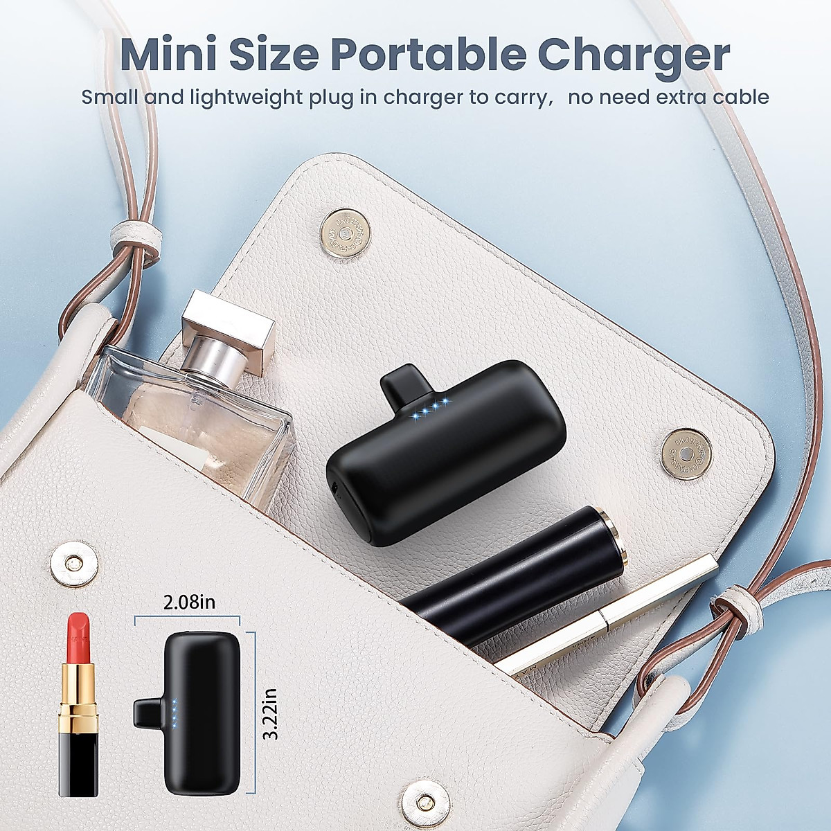 Mini Portable Charger USB-C Power Bank, 5200mAh Portable Phone Charger, Compact Plug in Battery Pack Compatible with iPhone 15/15Plus/15Pro/15Pro Max Samsung S23/S22 Moto iPad Pro Android Phone etc