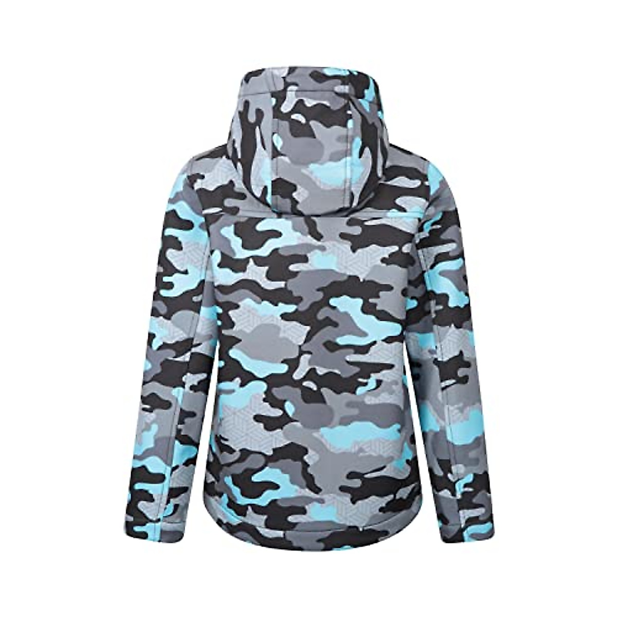 Mountain Warehouse Exodus Kids Softshell Jacket With Hood - Girls Boys Coat Blue Camo 11-12 Years