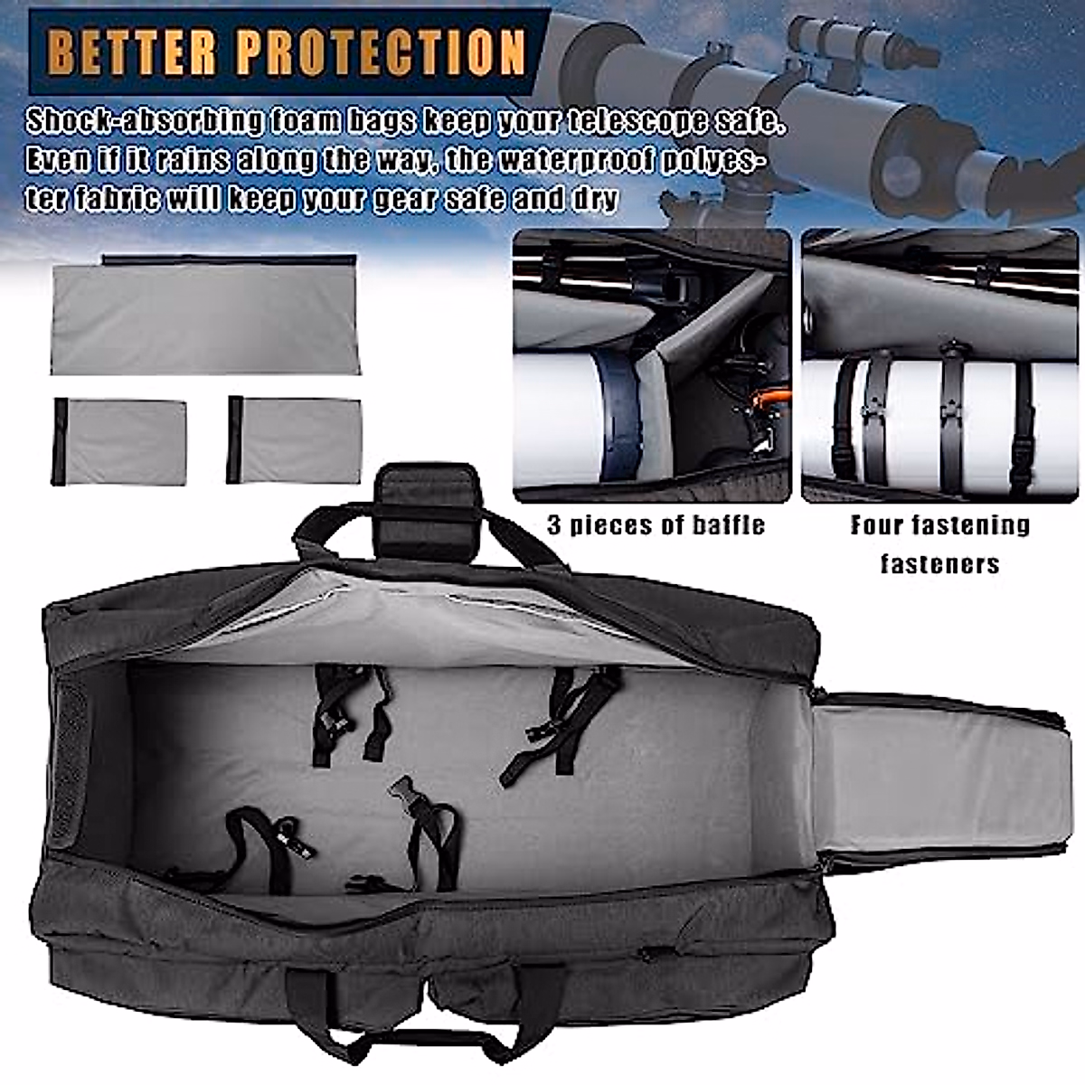 TORIBIO Telescope Case Bag, 35" Padded Storage Bag and Telescope Carrying Case for Telescope, Telescope Travel Bag with Pockets & Buckled Straps to Easily Secure Optical Tube & Tripod