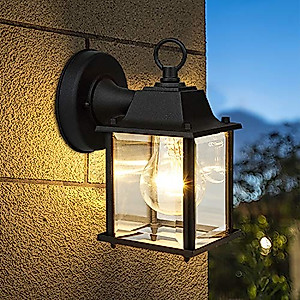 MOON BAY G02172-NA x 2 High Volt, E26 Base Socket(excl),Die-Cast Aluminum Body with Clear Glass Shade Waterproof for Outdoor Hallway Yard(2pack, Matt Black