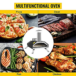 VEVOR Portable Pizza Oven, 12" Pellet Pizza Oven, Stainless Steel Pizza Oven Outdoor, Wood Burning Pizza Oven w/Foldable Feet Portable Wood Oven w/Complete Accessories & Pizza Bag for Outdoor Cooking