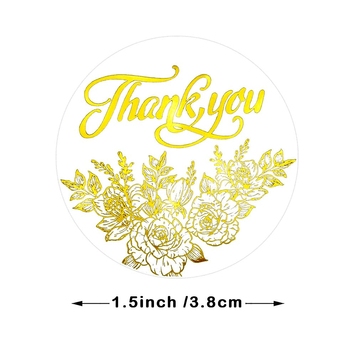 Gold Foil Thank You Stickers Roll for Small Business 500 Pcs Round Clear Wedding Stickers 2 Designs Glitter Flowers Seal Stickers Labels 1.5 Inch