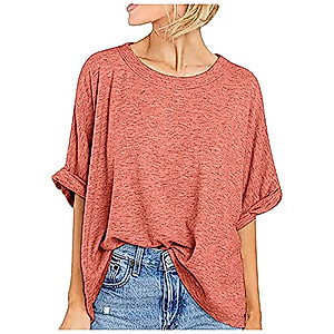 DASAYO Women Plus Size Tshirts Tops Crew Neck Solid Half Sleeve Shirt Tunic Comfy Casual Summer Plain Loose Blouse T Shirts
