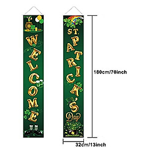 HOPEME ST. Patrick’s Day Decorations Hanging Welcome Sign, 70 x 13 Inch Porch Banners with Shamrock Balloon Themed Decorations, Home Party Hanging and Wall Decorations