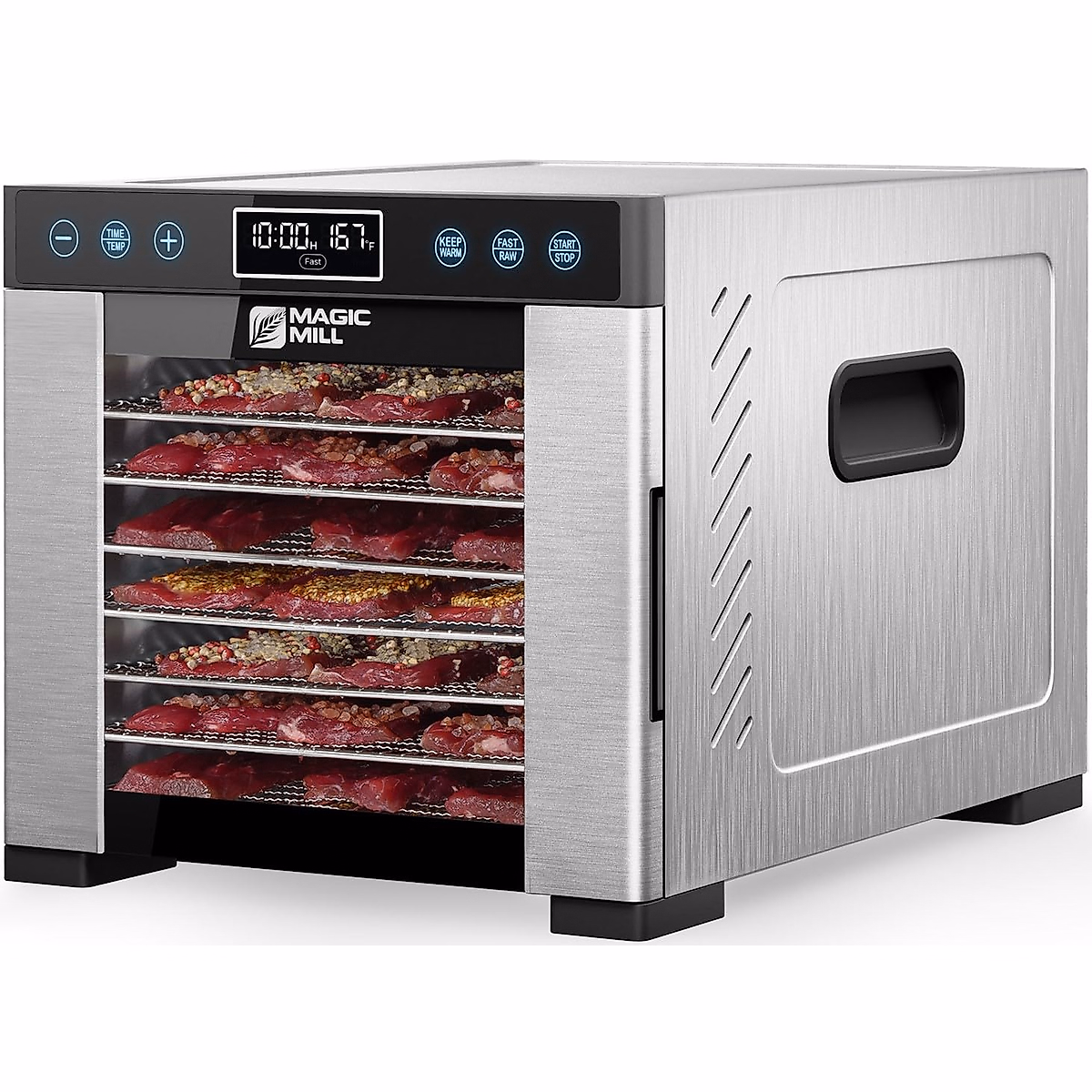 Magic Mill Pro Food Dehydrator Machine | 7 Stainless Steel Trays | Dryer for Jerky, Dog Treats, Herb, Meat, Beef, Fruit | Keep Warm Function, Digital Timer and Temperature Control, ETL Approved