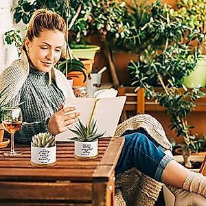 Sieral 6 Pieces Bible Verse Succulent Pots White Ceramic Flower Planter Pot with Bamboo Tray Small Plant Pots Christian Mini Succulent Planters for Patio Garden, 3 x 3 x 2 Inches, Plants Not Included