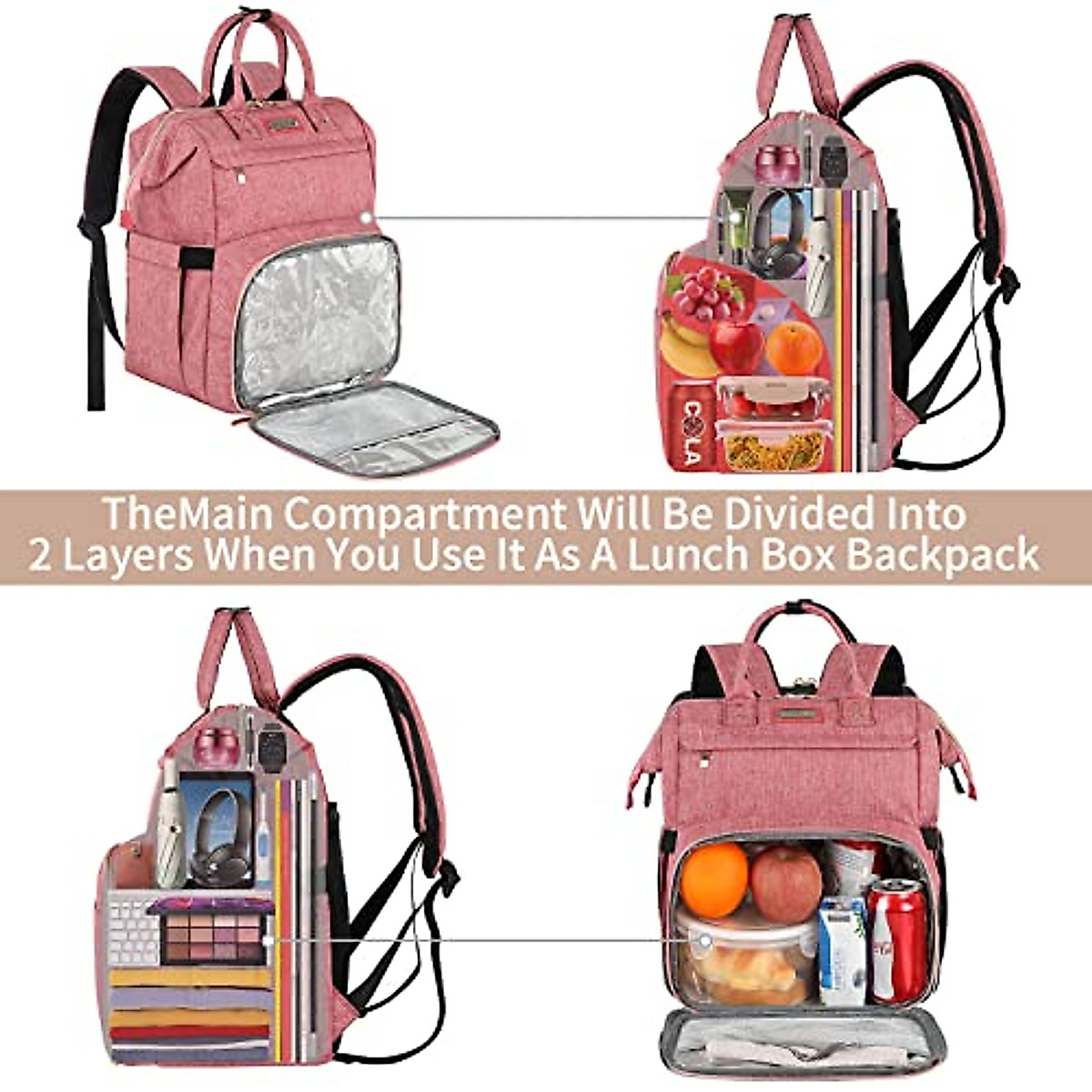 JCDOBEST Lunch Bag Backpack, Insulated Cooler Backpack Lunch Box Laptop Backpack with USB Port for Women Men Fits 15.6 Inch Laptop Blue