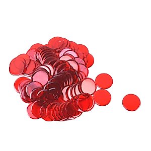 TG,LLC Treasure Gurus Set of 100 Clear Red 7/8" Plastic Bingo Chips Professional Hard Card Game Marker
