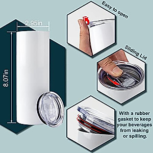 ROTERSTEIN 8 Pack 20 oz Sublimation Tumbler Set Double Walled Stainless Steel Skinny Straight Blank Tumbler Bulk with Lid, Straw, DIY Stickers Shrink Wrap, Rubber Base for Heat Transfer Heat Press
