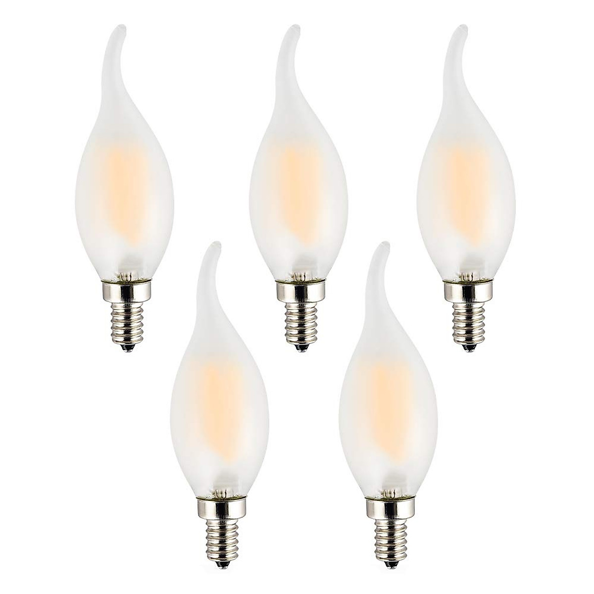 OPALRAY C35 2W(25W Incandescent Equivalent) LED Candelabra Bulb, Dimmable, LED Filament Lamp, Warm White Light 2700K, Frosted Glass Cover, E12 Small Base, Flame Tip, 5-Pack