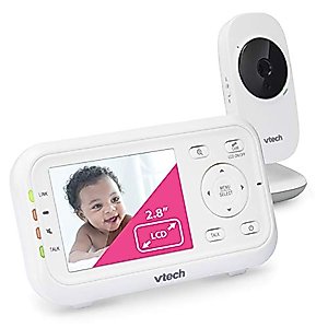 VTech Video Baby Monitor with 1000ft Long Range, Auto Night Vision, 2.8” Screen, 2-Way Audio Talk, Temperature Sensor, Power Saving Mode, Lullabies and Wall-mountable Camera with bracket, White