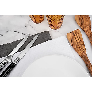 Dish Cloth Towels [12x12] Black and White Dobby Weave Kitchen Dish Towels, Soft and Real Absorbent 100% Cotton - Machine Washable - 12 Pack