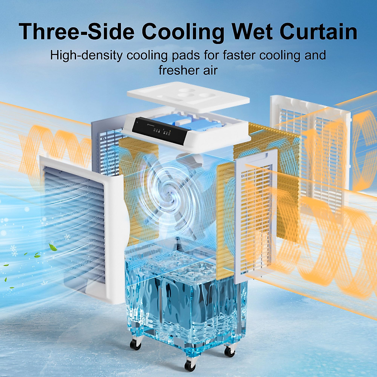 Landeagle Swamp Cooler, 3288CFM Evaporative Air Cooler with 10.6-Gal Water Tank, Evaporative Cooler with Water Level Alarm, 3 Speeds, 12H Timer, Air Cooler for Indoor Outdoor Patio Garage Use(42IN)