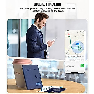 Coredy Passport Holder and Bluetooth Tracker Combo, Travel Must Haves Passport Cover Finder, Works with Apple Find My (iOS Only), RFID Blocking, Slim Travel Accessories Passport Wallet, Blue