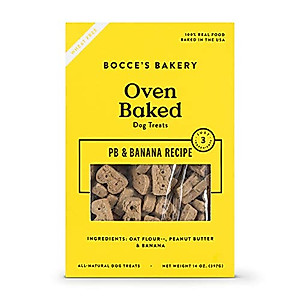 Bocce's Bakery Oven Baked PB & Banana Recipe Treats for Dogs, Wheat-Free Dog Treats, Made with Real Ingredients, Baked in The USA, All-Natural Peanut Butter & Banana Biscuits, 14 oz