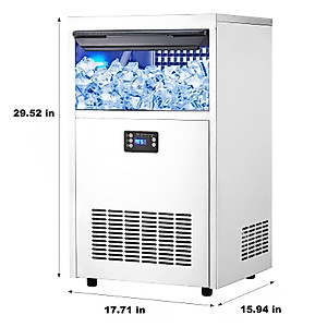 Commercial Ice Maker Machine, 120 lbs/24H with 45 lbs Storage Bin, 0.9 Inch Thick Ice Cubes - Automatic Cleaning, Perfect for Home, Bar