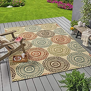 Christopher Knight Home Dahlia Outdoor Floral 8 x 11 Area Rug, Beige/Blue