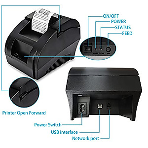 TeinenRon T5890K Receipt Printer 58mm Thermal POS Printer USB Desktop Barcode Bill Printer 90mm/s High Speed Mini Small Printing Machine Support ESC/POS for Shipping/Business/Restaurant/Kitchen