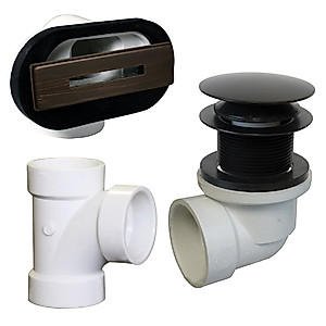 Westbrass D560RK-5-12 SCH. 40 PVC 1-1/2" Course Thread Plumber's Pack Tip-Toe Bathtub Drain Plug with Linear Overflow Faceplate, Tee & Elbows, Oil Rubbed Bronze (5-Pack)
